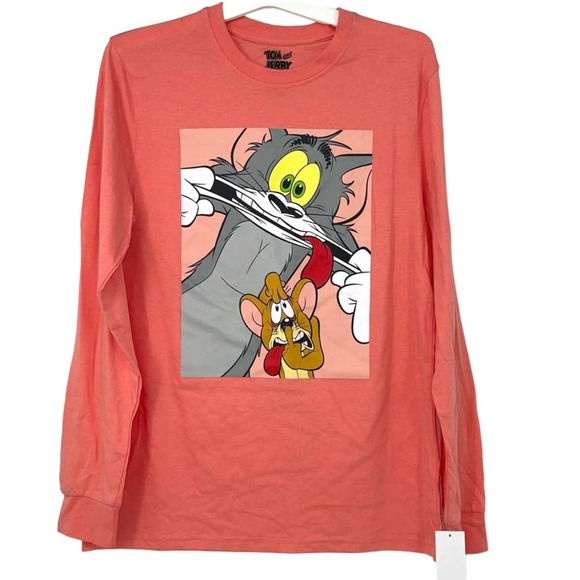 Warner Bros. | Tops | Tom Jerry Coral Lightweight Long Sleeve Graphic ...